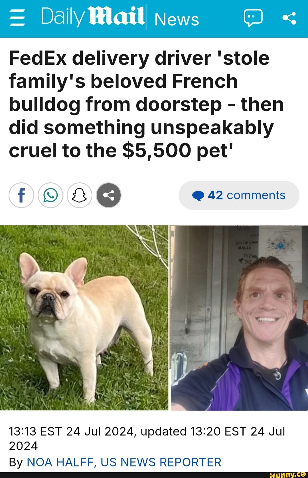 = Daily Mail News FedEx delivery driver 'stole family's beloved French ...