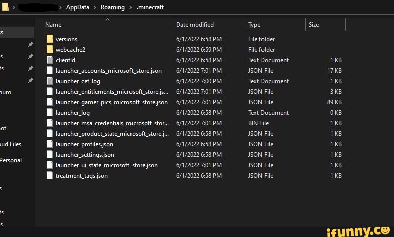 Ot ud Files > AppData Roaming > .minecraft Oe Name Bi clenta Date ...