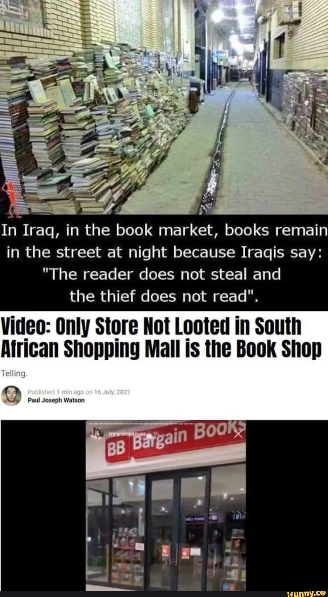 In Iraq, in the book market, books remain in the street at night ...
