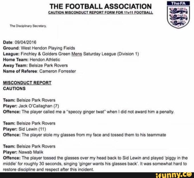 THE FOOTBALL ASSOCIATION CAUTION MISCONDUCT REPORT FORM FOR t1v11 ...