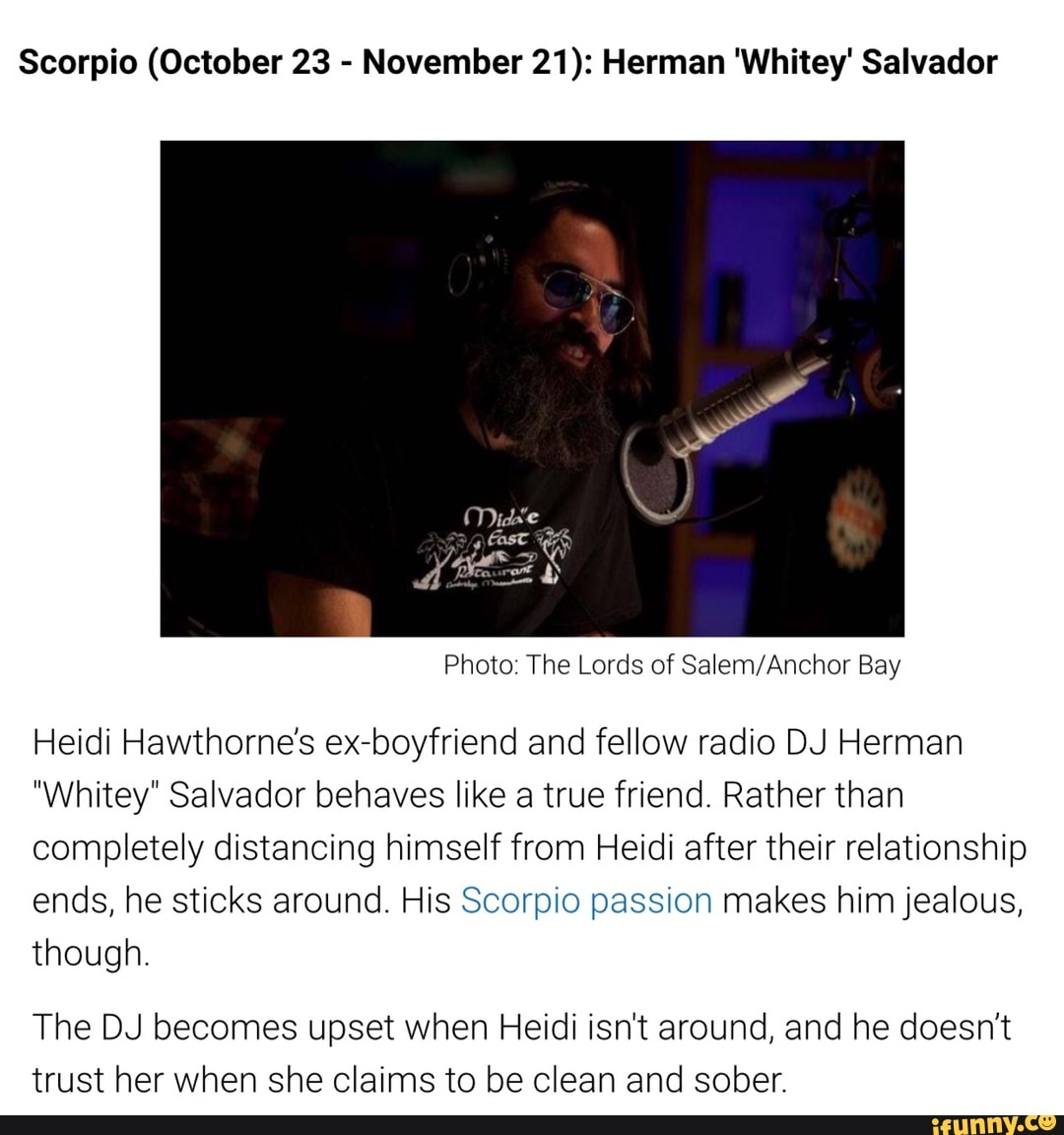 Scorpio (October 23 November 21): Herman 'Whitey' Salvador Photo: The ...