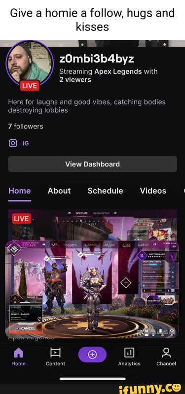 Give a homie a follow, hugs an kisses zOmbi3b4byz Streaming Apex ...