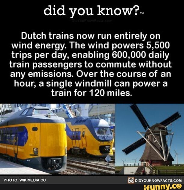 Did you know?. Dutch trains now run entirely on wind energy. The wind ...