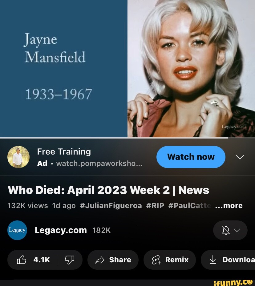 Jayne Mansfield 1933-1967 Free Training Ad - watch.pompaworksho... Who ...