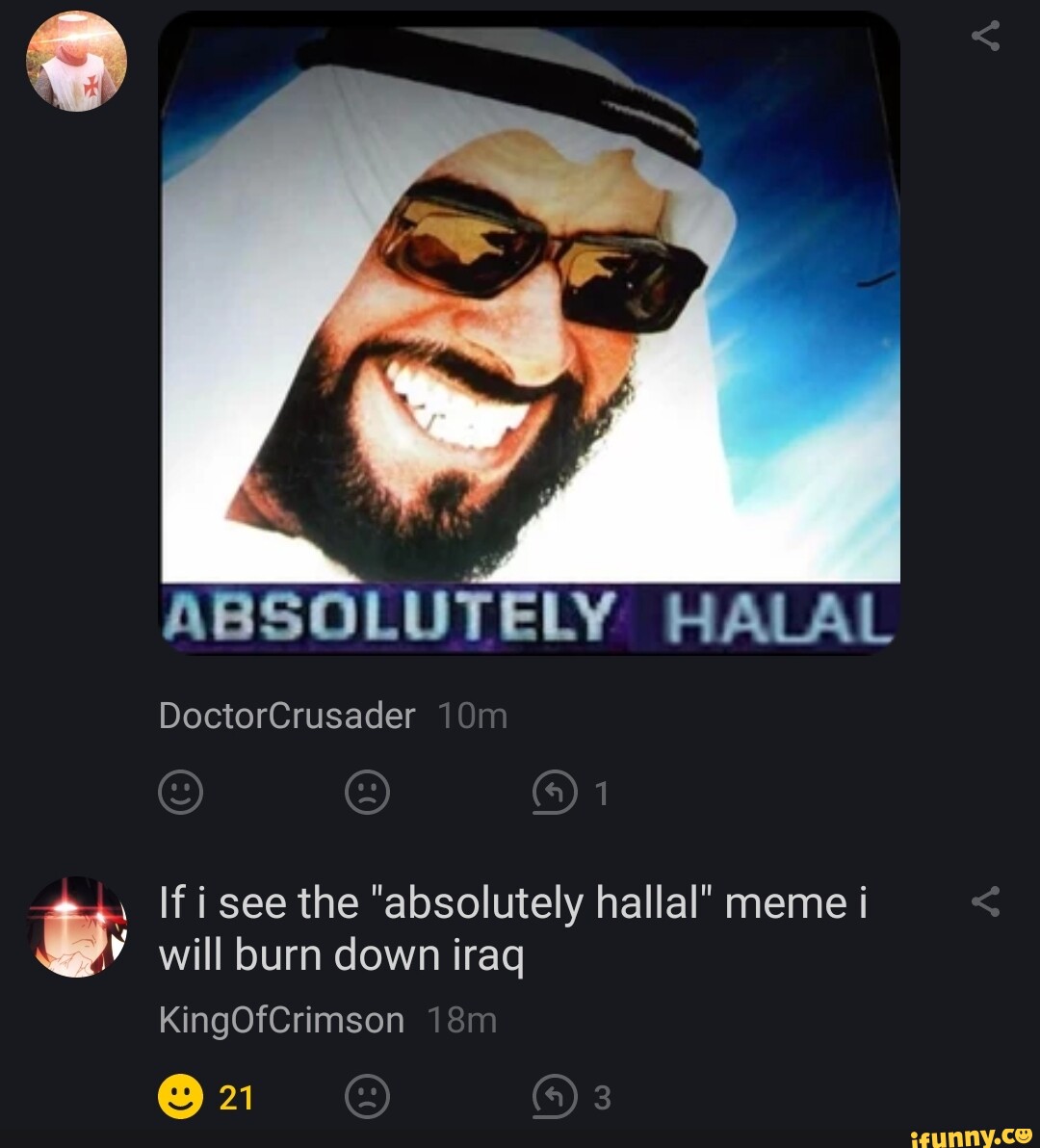 ABSOLUTELY HALAL DoctorCrusader If i see the "absolutely hallal" meme i ...
