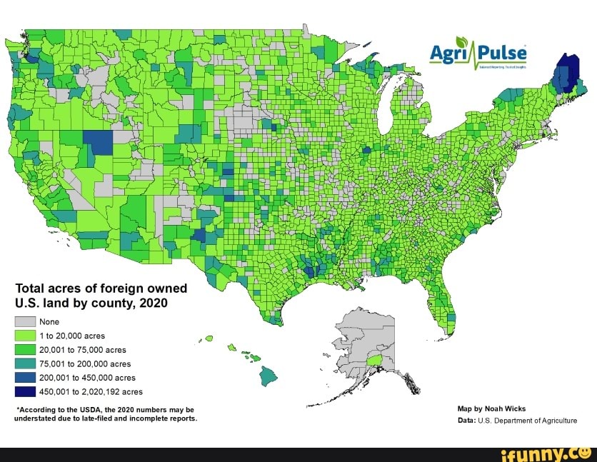 Total acres of foreign owned US. land by county, 2020 nore to 20,000 ...