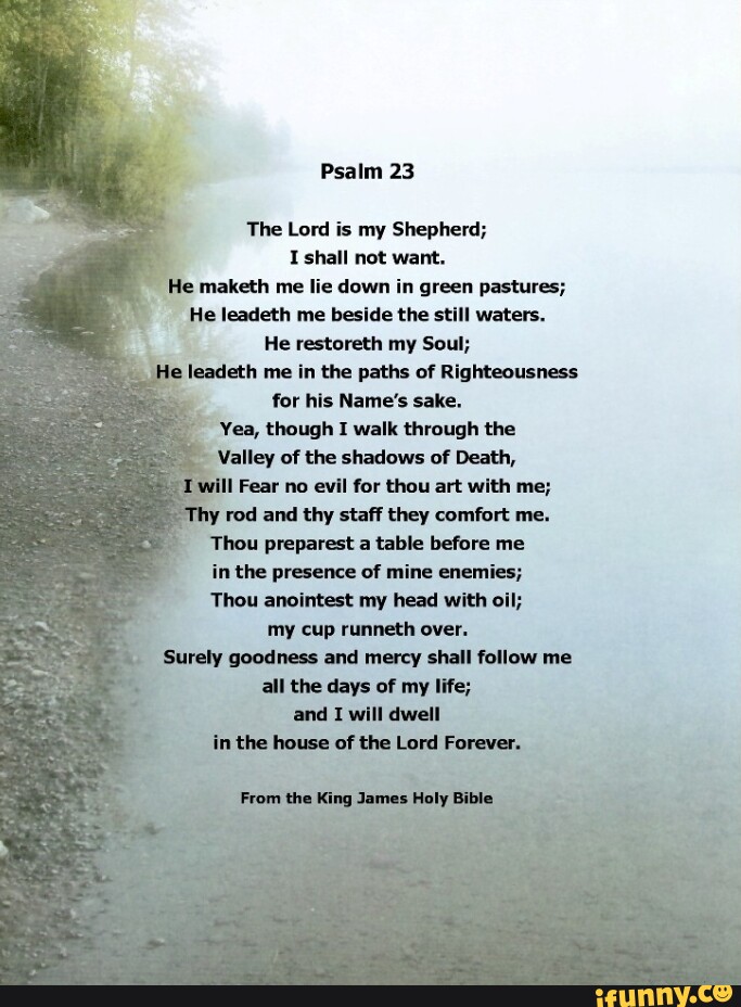 Psalm 23 The Lord is my Shepherd; I shall not want. le maketh me lie ...