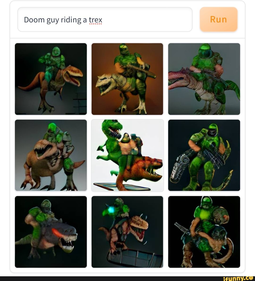 Doom guy riding a trex - iFunny