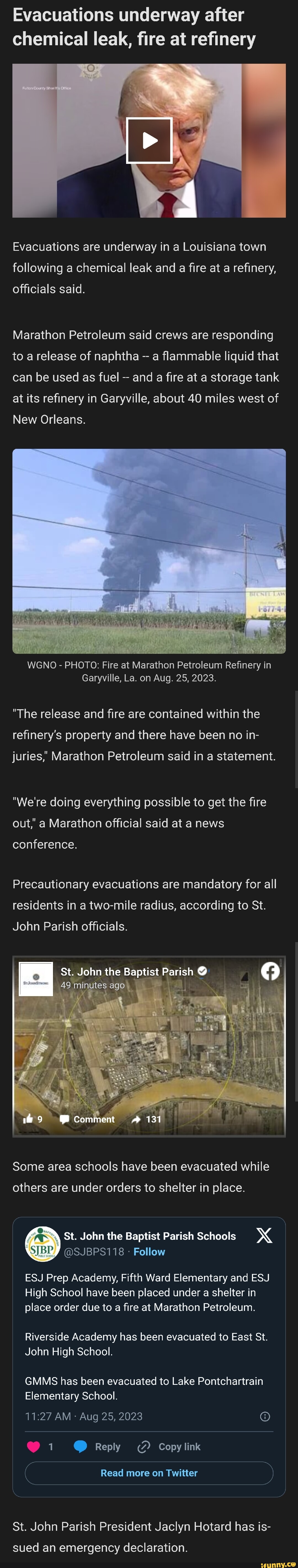 Evacuations underway after chemical leak, fire at refinery I ...