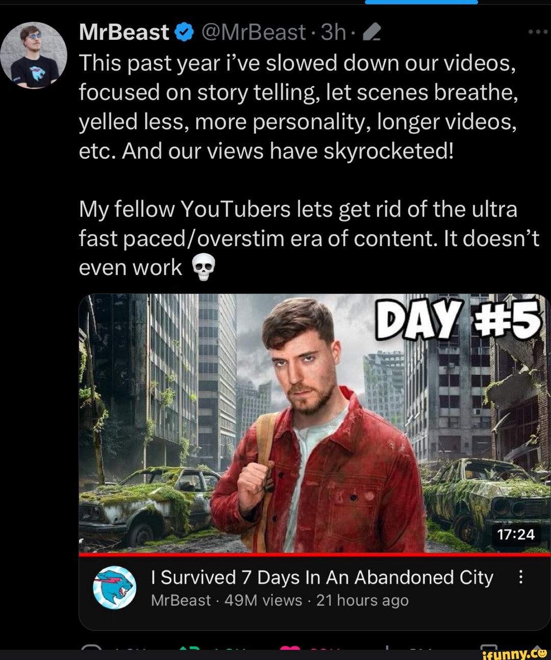 MrBeast @ @MrBeast: & This past year i've slowed down our videos ...