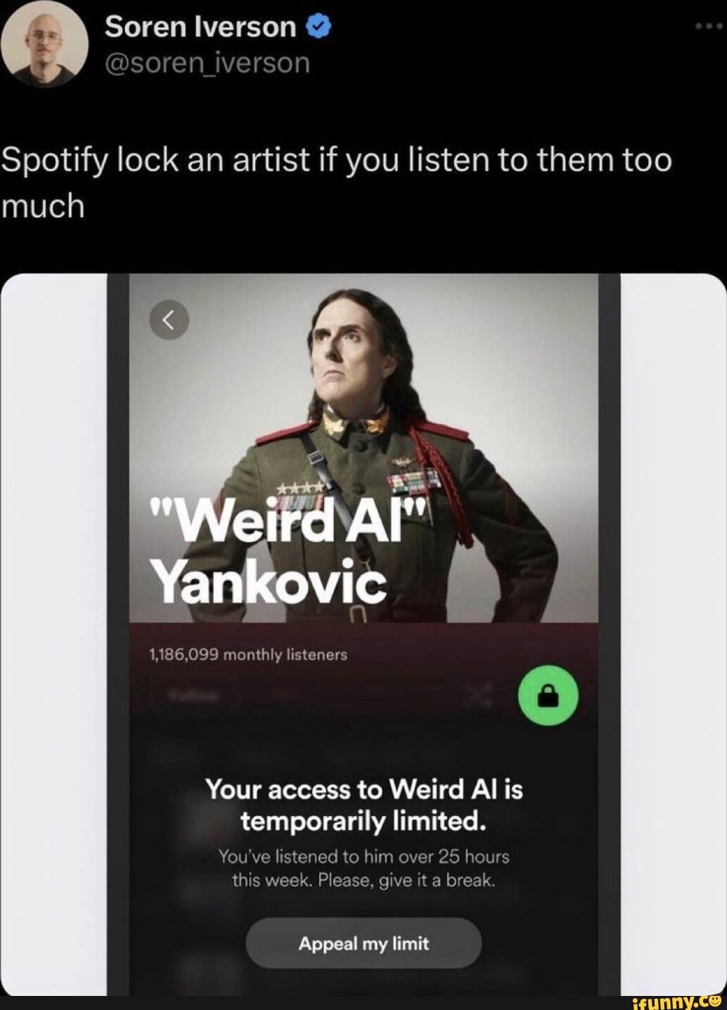 Spotify lock an artist if you listen to them too much "Weird Al ...