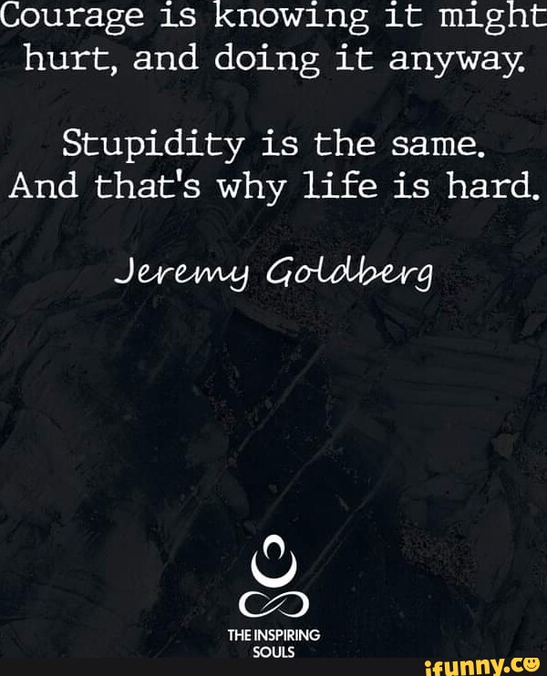 Courage knowing LE might hurt, and doing it anyway. Stupidity is the ...