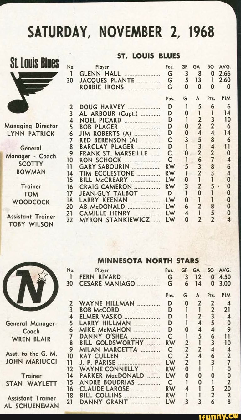 From the program when the Minnesota North Stars visited the St. Louis ...