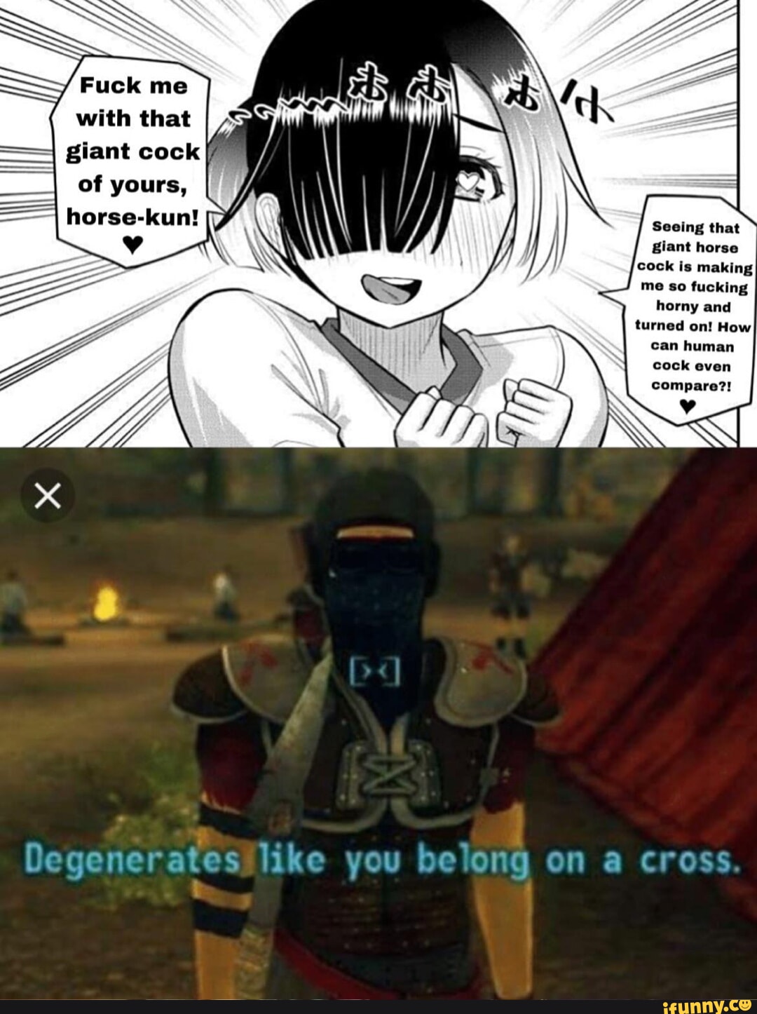 Fuck me with that giant cock of yours, horse-kun! Seeing that giant ...