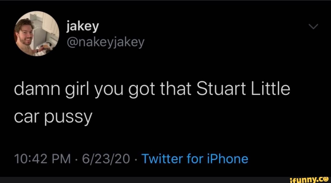 Jakey @nakeyjakey damn girl you got that Stuart Little car pussy PM ...
