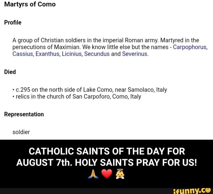Martyrs of Como Profile A group of Christian soldiers in the imperial ...