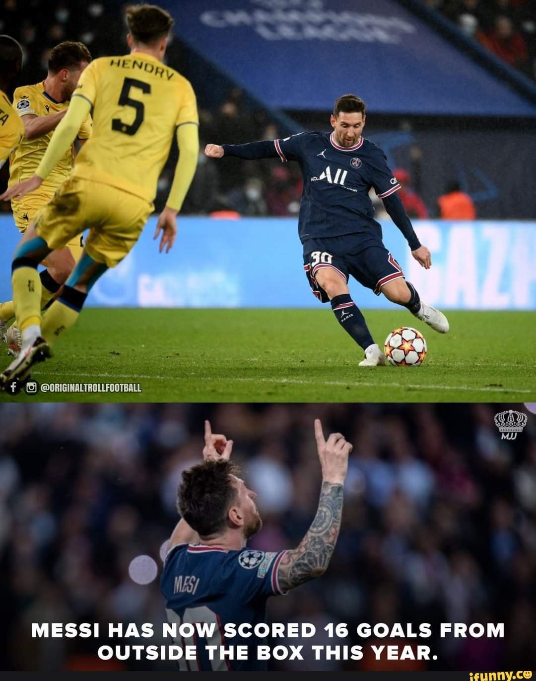 Lionel Messi in 2021 has scored more outside the box goals than in any ...