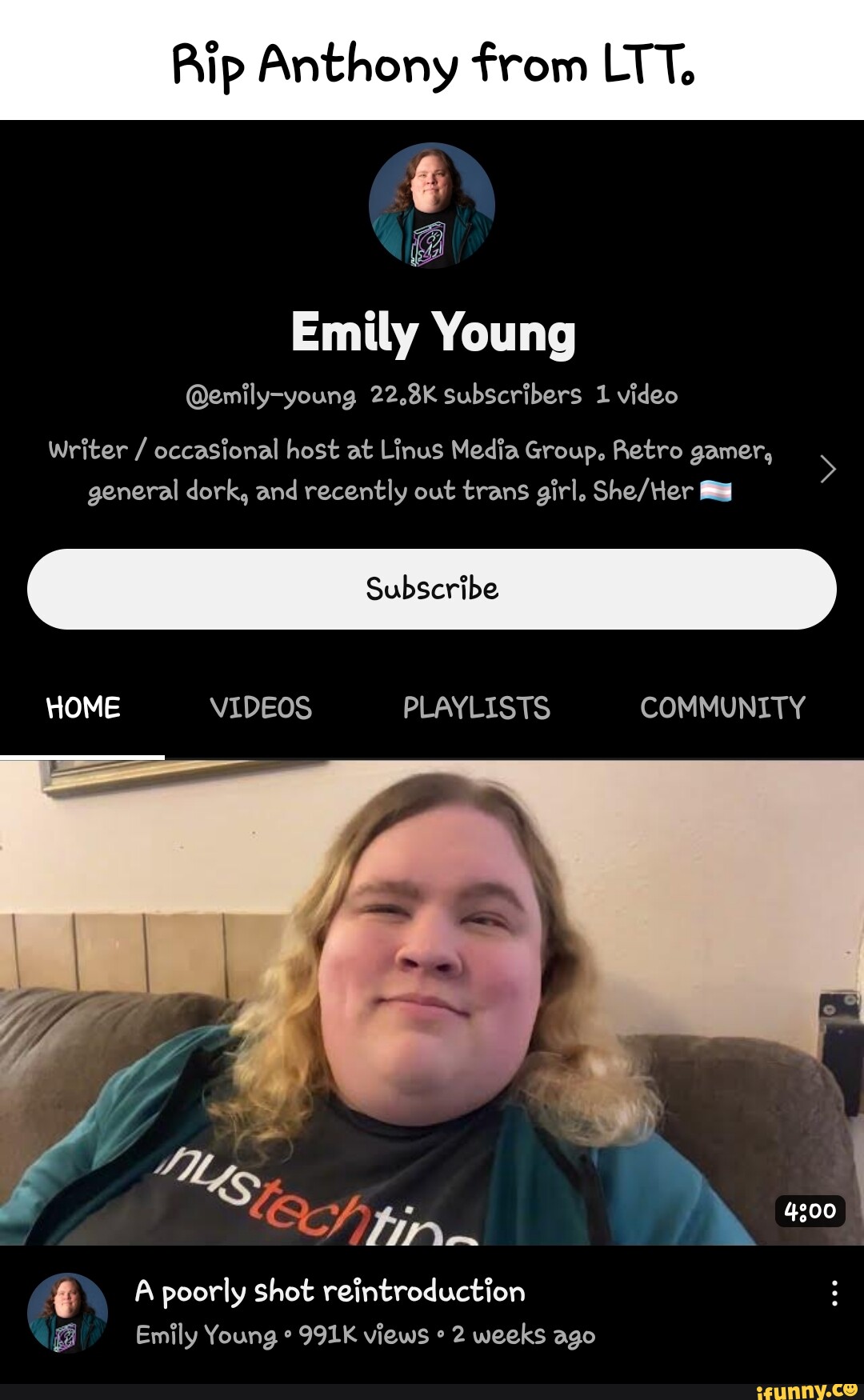 Rip Anthony from LTT. Emily Young @emily-young 22.8K subscribers 1 ...