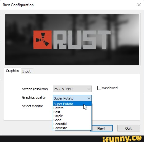 Rust Configuration Graphics Input Screen resolution Graphics quality ...