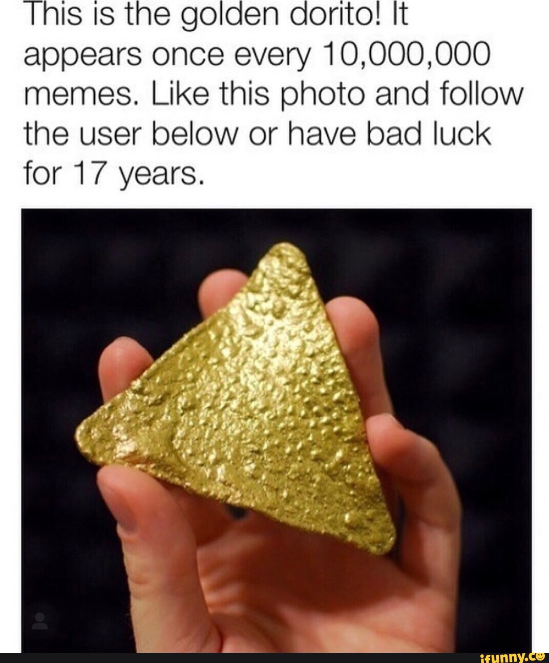 This is the golden dorito! It appears once every 10,000,000 memes. Like ...