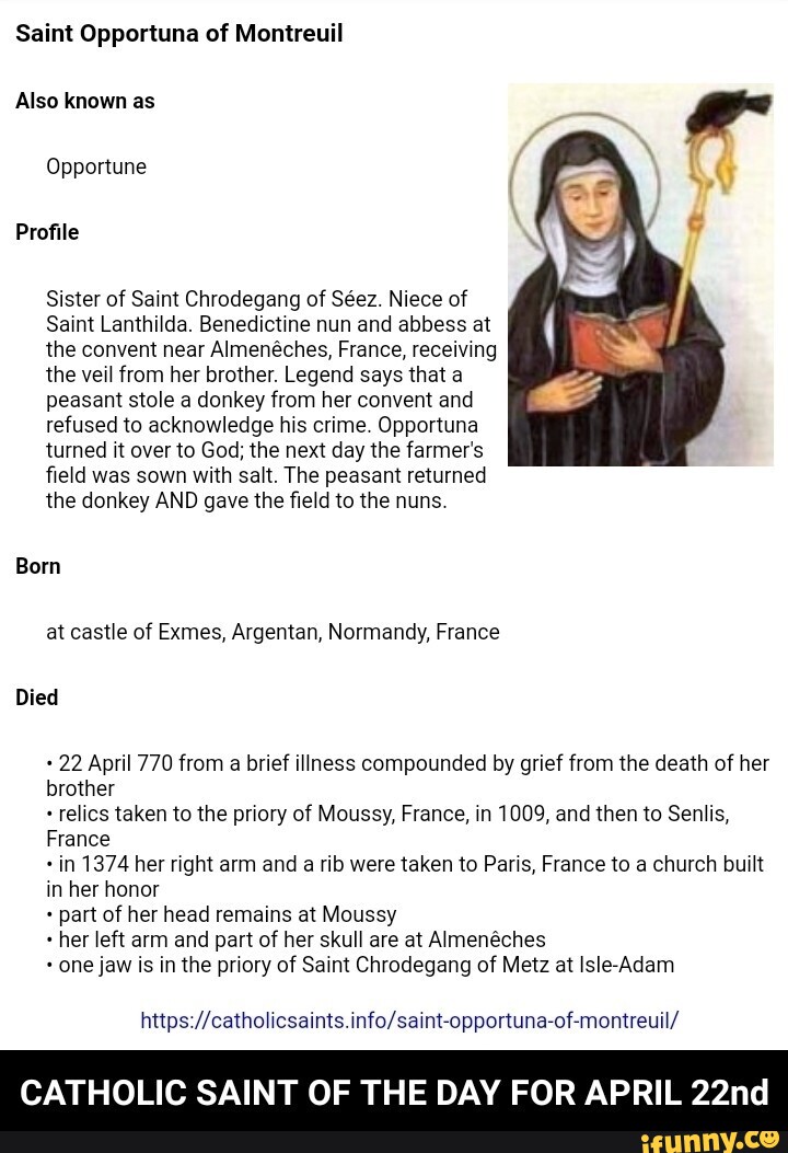 Saint Opportuna of Montreuil Also known as Opportune Profile Sister of ...