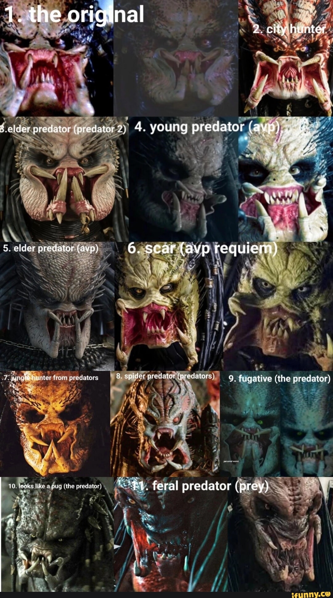 1. the original 2. city hunter 3.elder predator predator 4. young ...