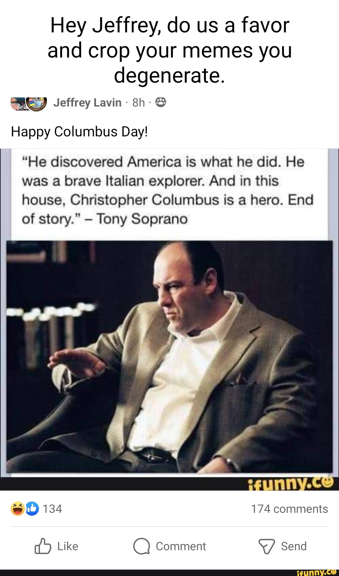 Hey Jeffrey, do us a favor and crop your memes you degenerate ...