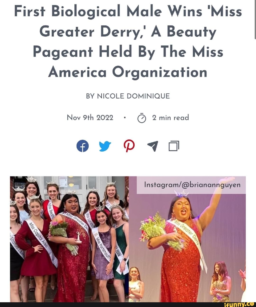 First Biological Male Wins 'Miss Greater Derry, A Beauty Pageant Held ...