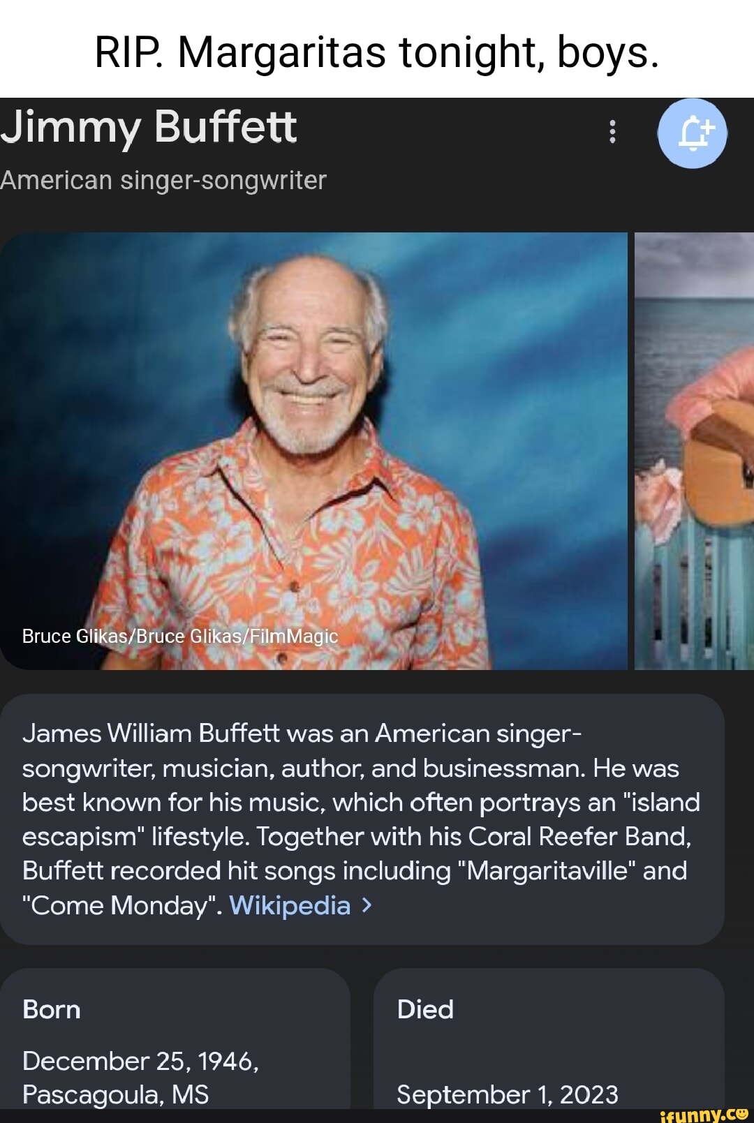 RIP. Margaritas tonight, boys. Jimmy Buffett American singer-songwriter ...
