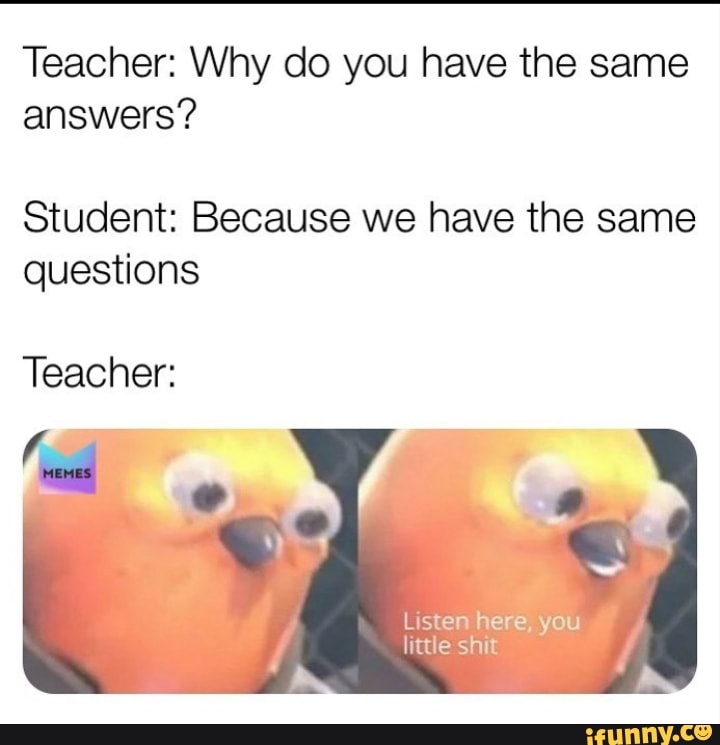 Teacher: Why do you have the same answers? Student: Because we have the ...