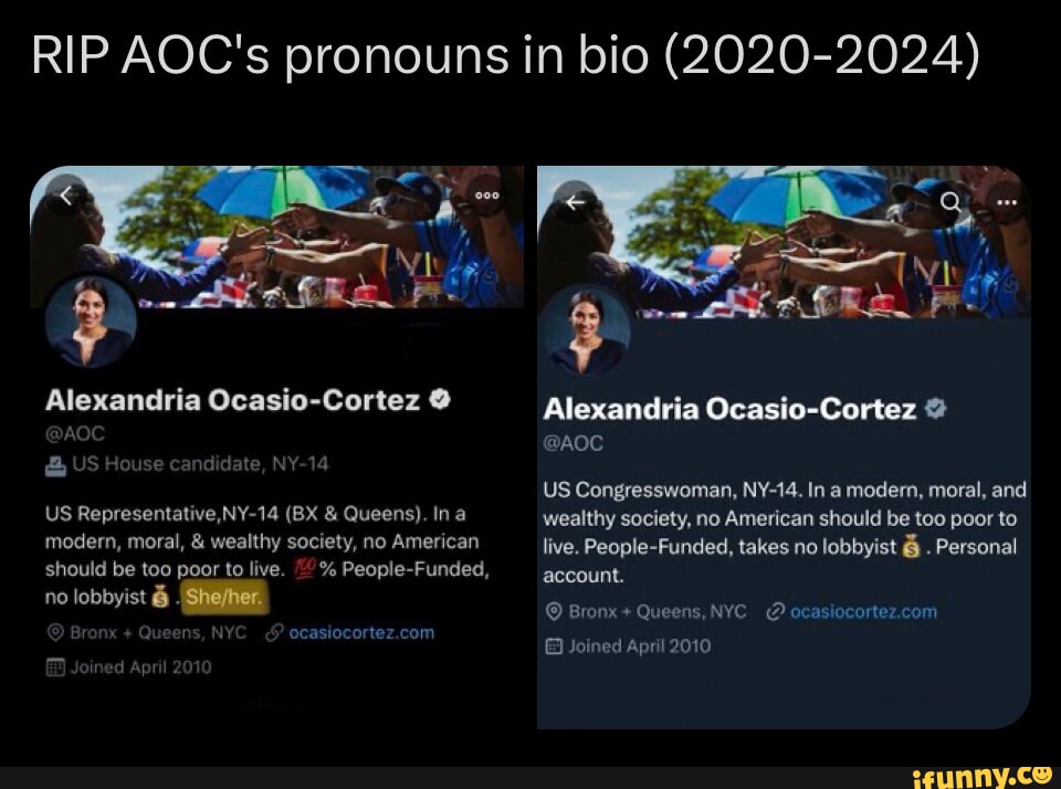 RIP AOC's pronouns in bio (2020-2024) Alexandria Ocasio-Cortez US House ...