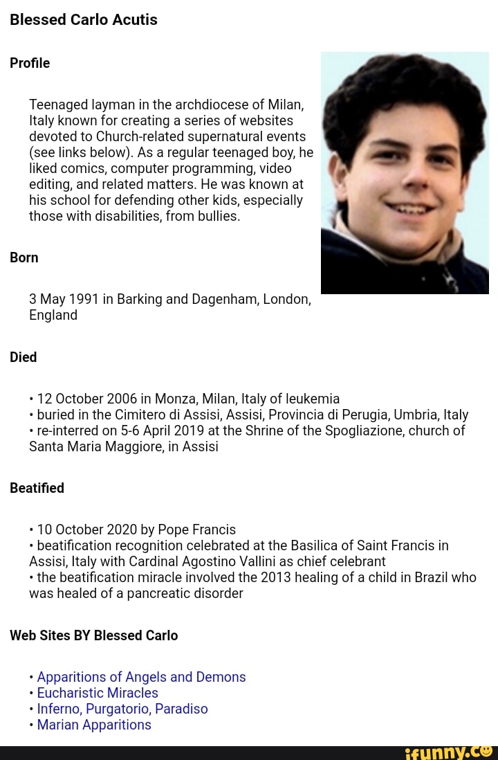 Blessed Carlo Acutis Profile Teenaged layman in the archdiocese of ...