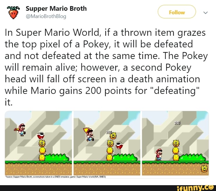 Supper Marlo Broth In Super Mario World, if a thrown item grazes the ...