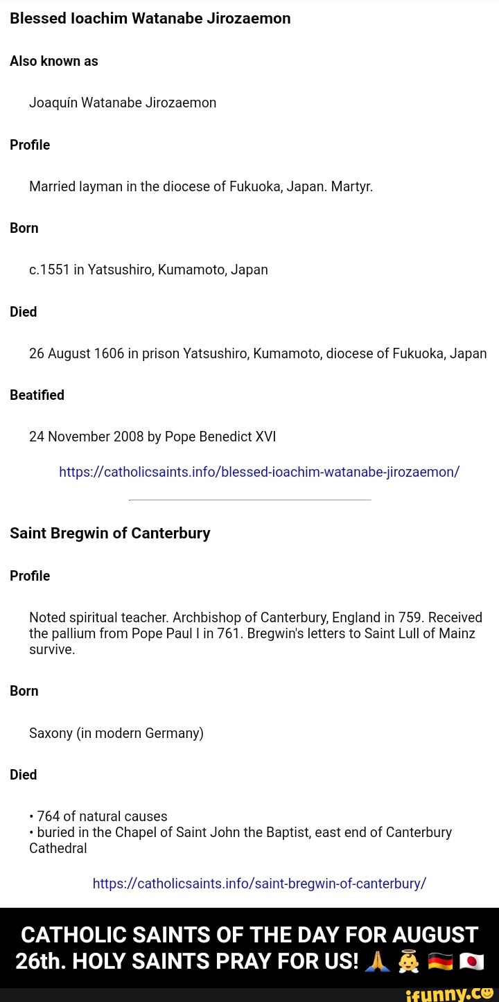 Blessed loachim Watanabe Jirozaemon Also known as Joaquin Watanabe Jirozaemon Profile Married ...