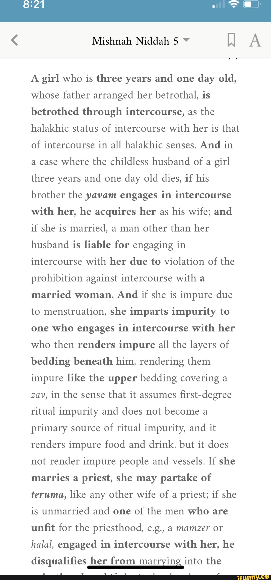 All Mishnah Niddah A girl who is three years and one day old, whose ...
