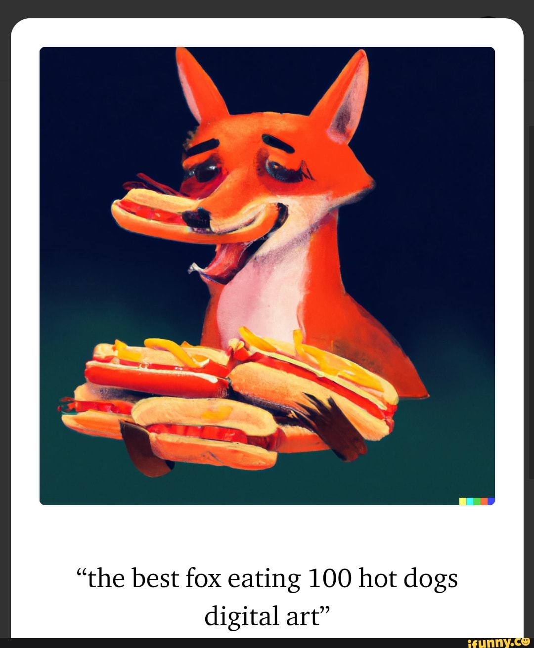 "the best fox eating 100 hot dogs digital art" - iFunny