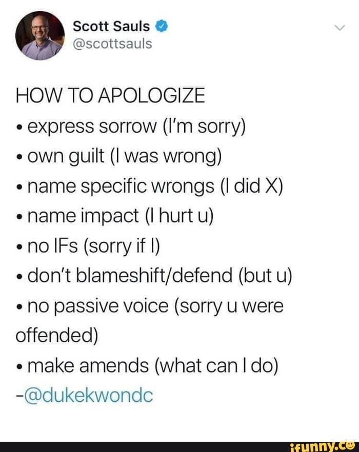 HOW TO APOLOGIZE express sorrow (I'm sorry) own guilt (Il was wrong ...