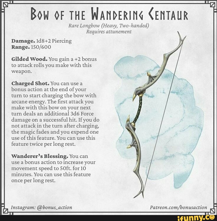 Bow OF THE WANDERING CENTAUR Rare Longbow (Heavy, Two-handed) Requires ...