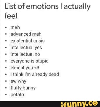 List of emotions I actually feel meh advanced meh existential orisis ...