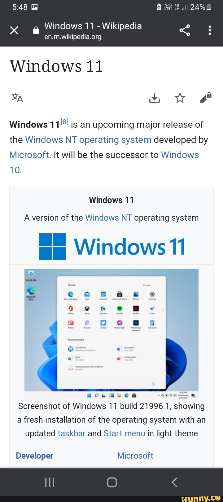 Windows 11 - Wikipedia en m wikipedia org Windows 11 &A ww Windows 11 ...