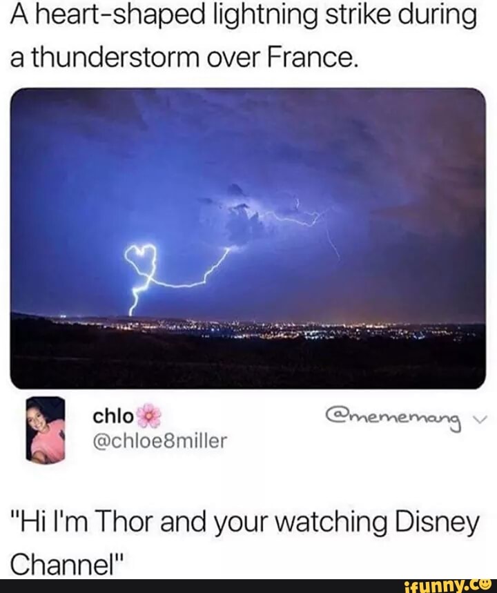 A heart-shaped lightning strike during a thunderstorm over France. "Hi ...