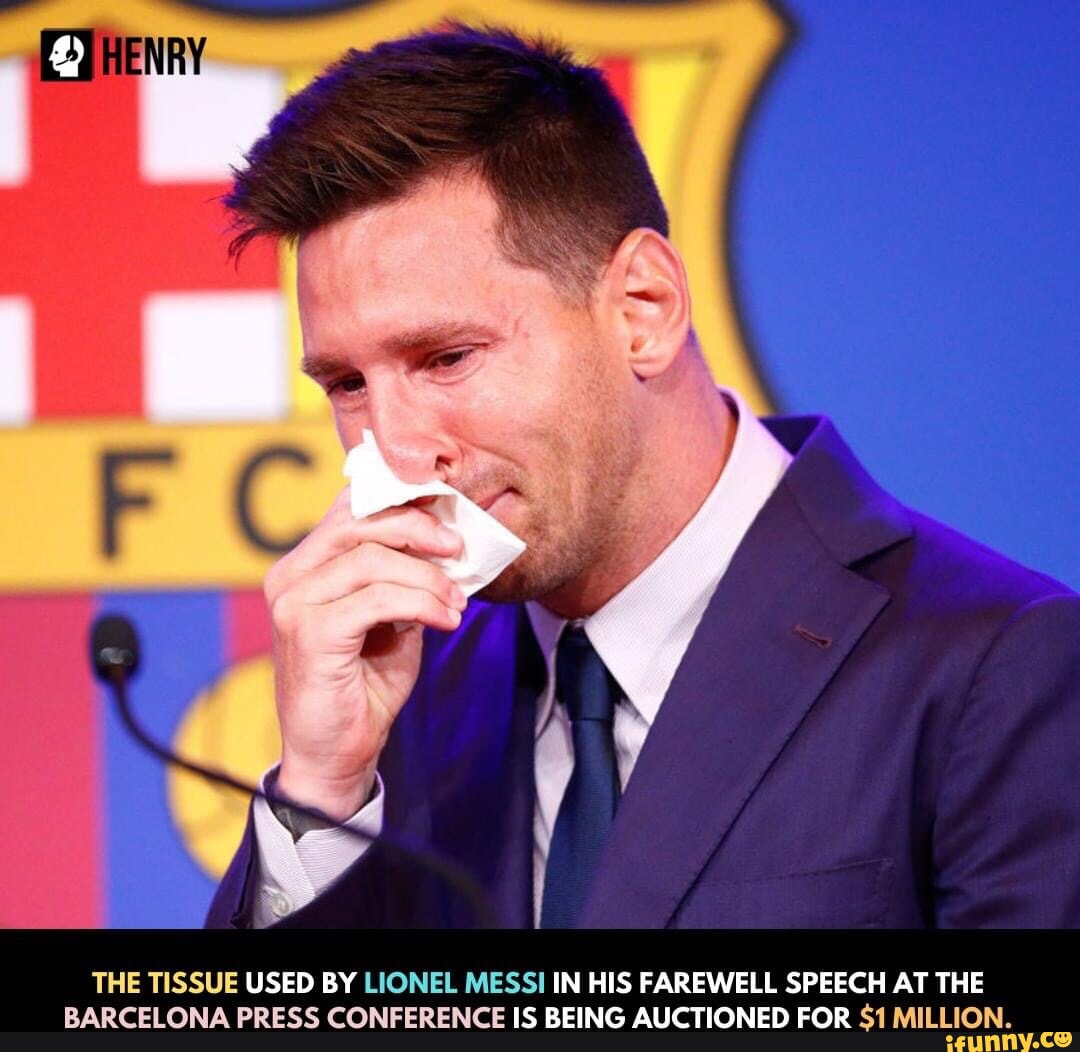 THE TISSUE USED BY LIONEL MESSI IN HIS FAREWELL SPEECH AT THE BARCELONA ...