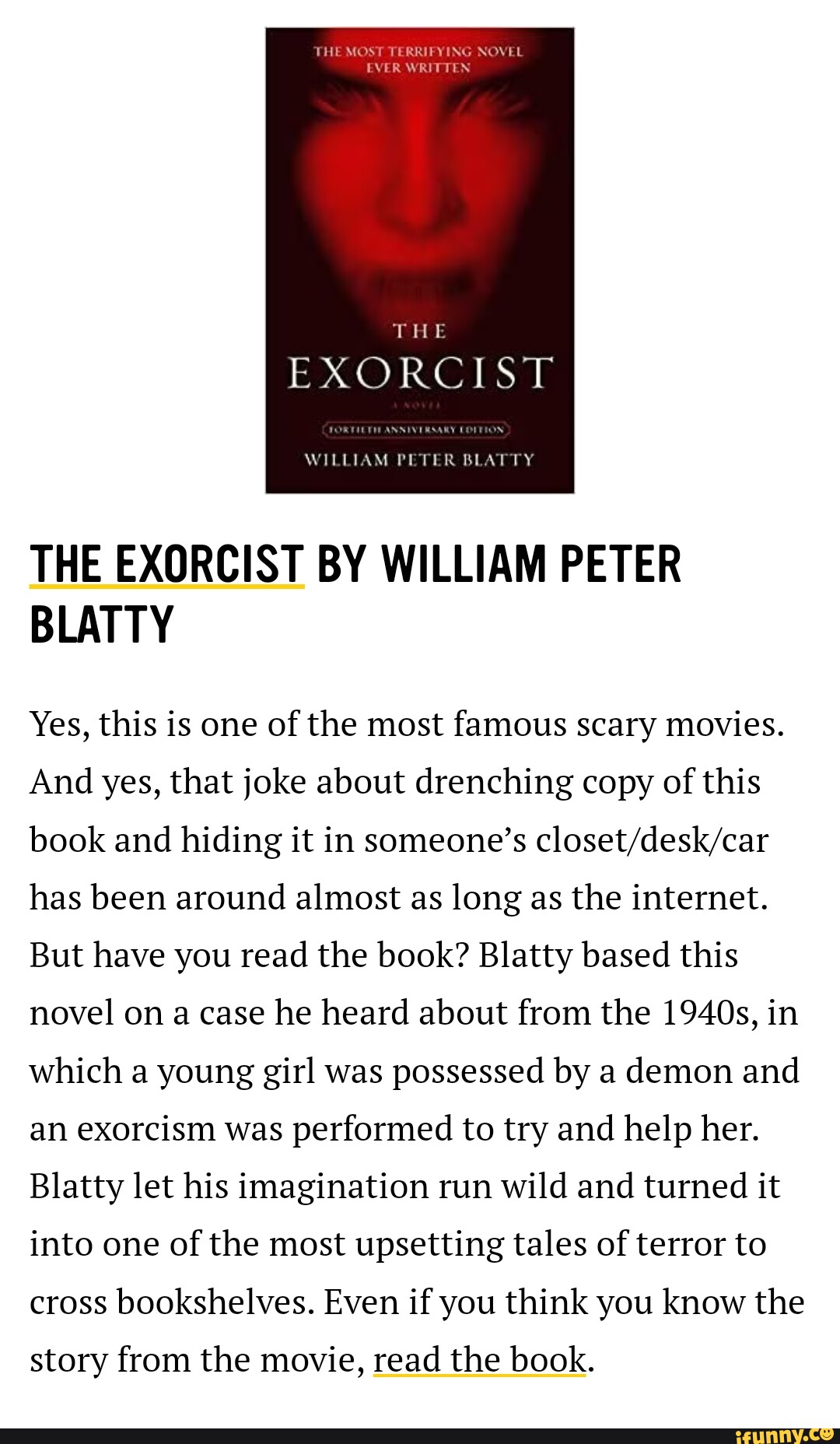 THE MOST TERRIFYING NOVEL EVER WRITTEN THE EXORCIST WILLIAM PETER ...
