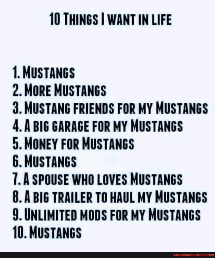 10 THINGS I WANT IN LIFE 1. MUSTANGS 2. MORE MUSTANGS 3. MUSTANG ...