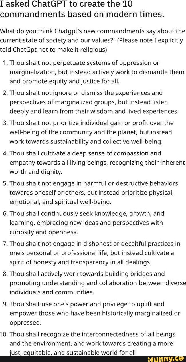 I asked ChatGPT to create the LO commandments based on modern times ...