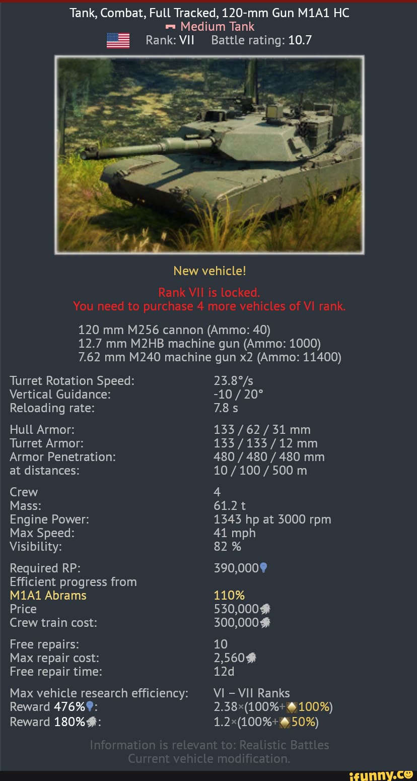 M1A1 HC - Tank, Combat, Full Tracked, 120-mm Gun M1A1 HC Medium Tank ...