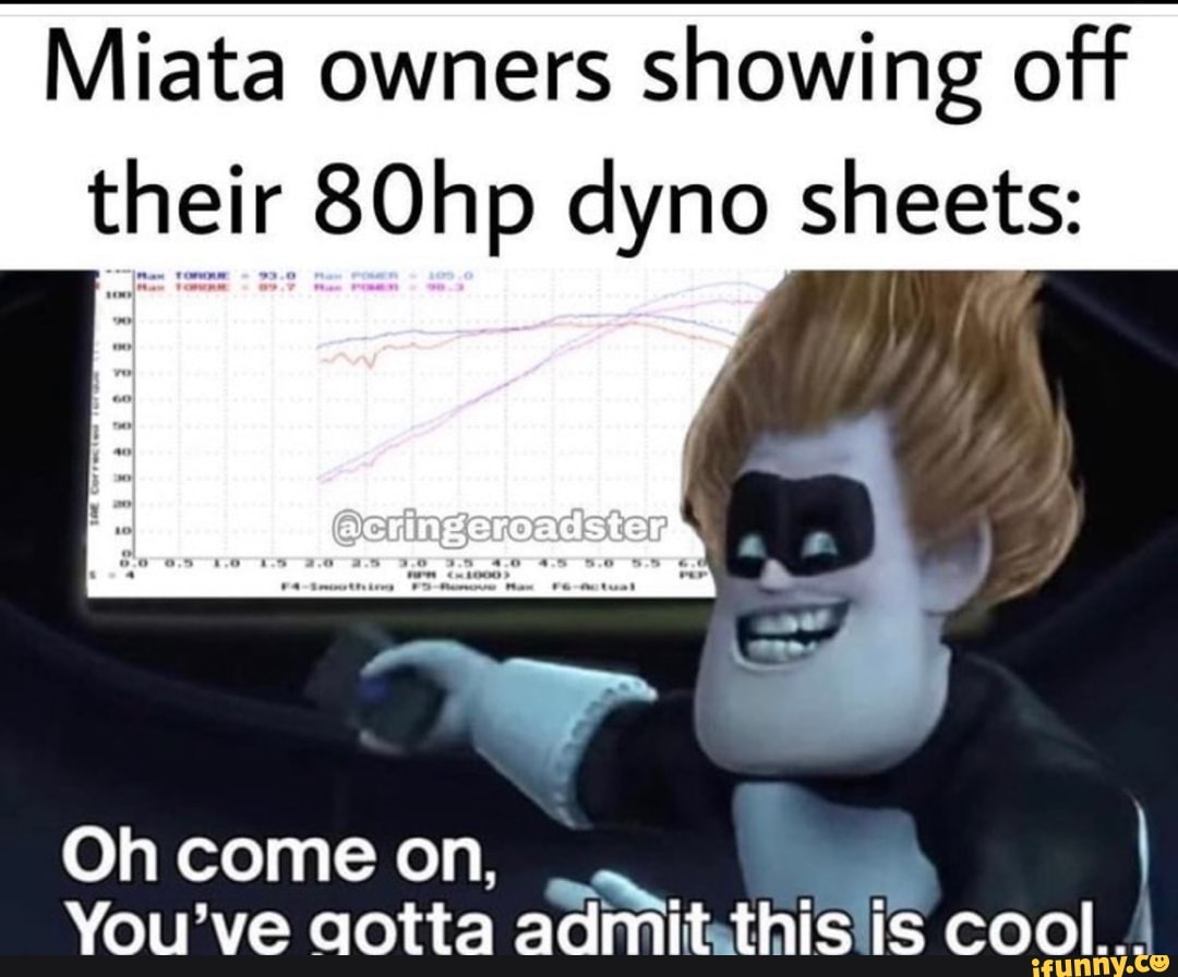 Miata owners showing off their 80hp dyno sheets: Oh come on. You've ...