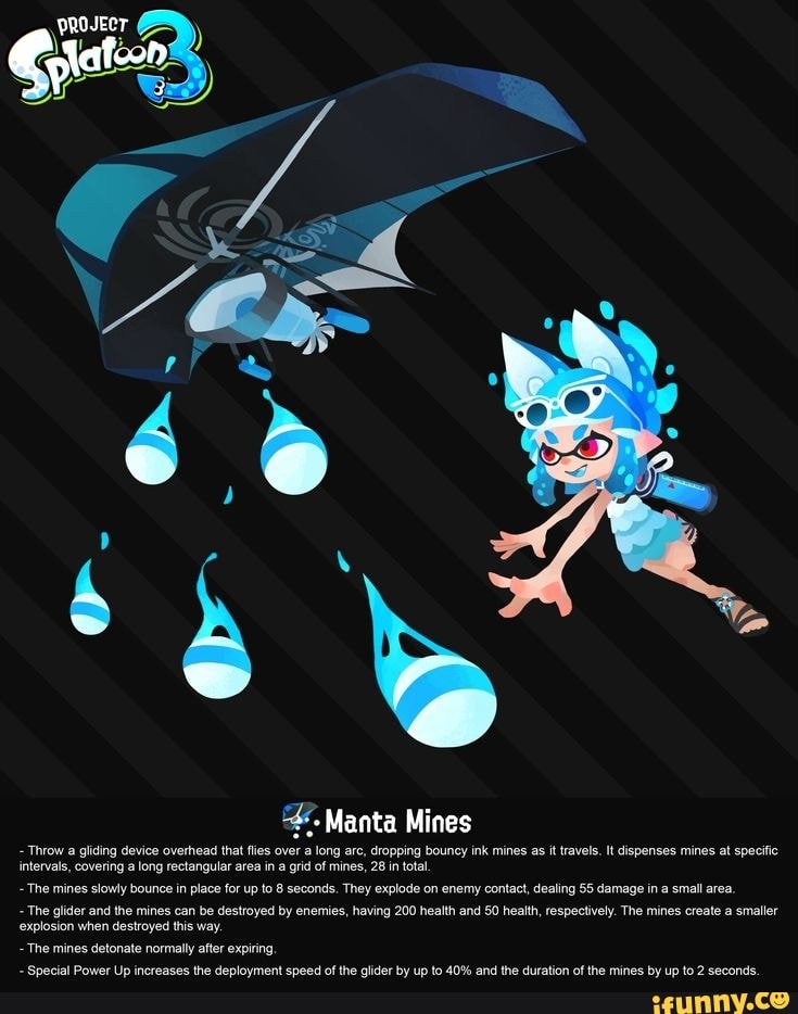 Y Manta Mines Throw a gliding device overhead that fies over a long arc ...