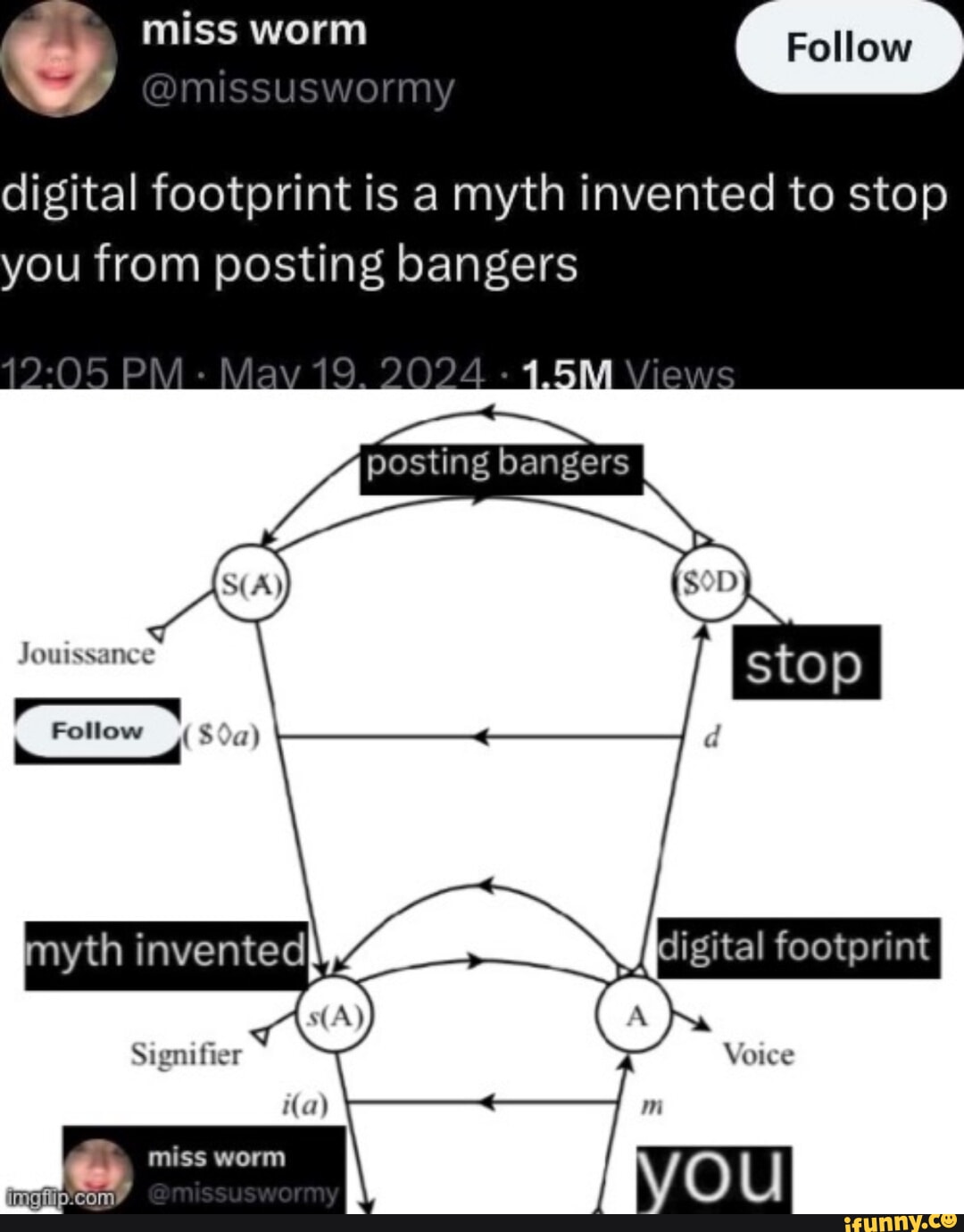 / miss worm @missuswormy Follow digital footprint is a myth invented to stop you from posting ...