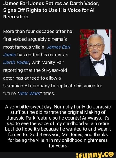 James Earl Jones Retires as Darth Vader, Signs Off Rights to Use His Voice for Al Recreation ...